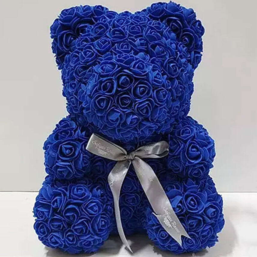 Online Blue Artificial Roses Teddy Bear Gift Delivery in UAE - FNP