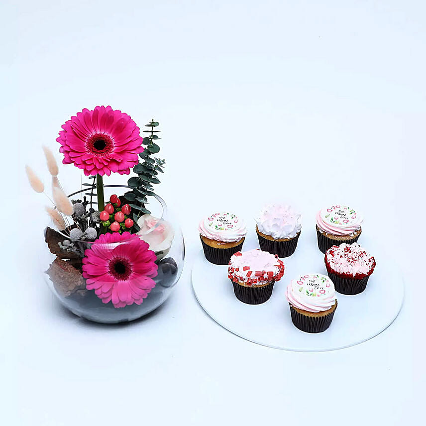 Online Lovely Gerberas With Cupcakes Gift Delivery in UAE - FNP