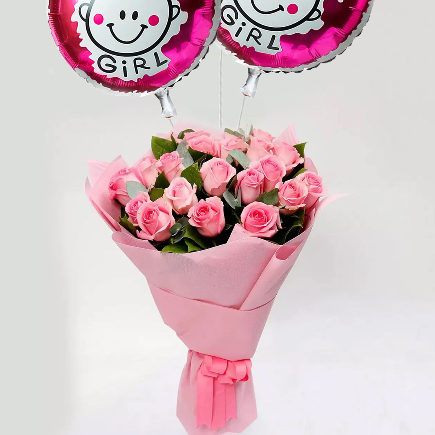 Online Pink Roses Bouquet with Balloons Gift Delivery in UAE - Ferns N ...