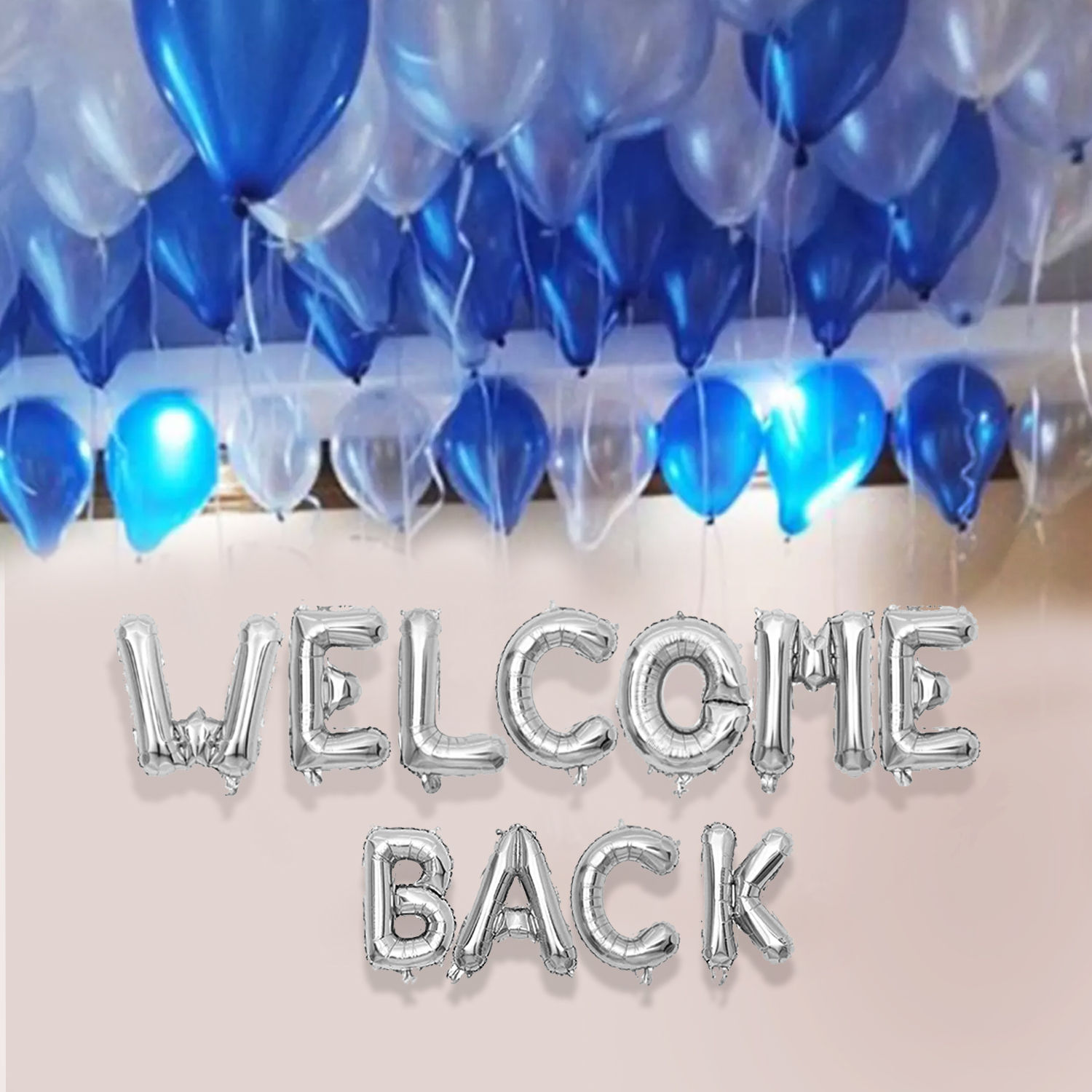 Online Welcome back Blue and Silver Balloon Decor Gift Delivery in UAE ...